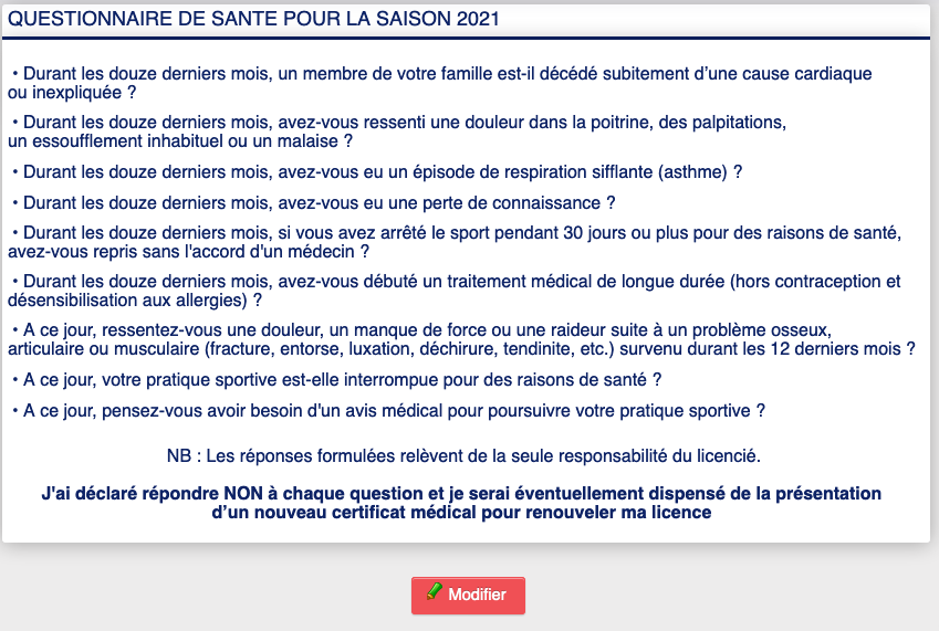 Questionnaire de santé | APRG - Athletic Pont-Rean Guichen